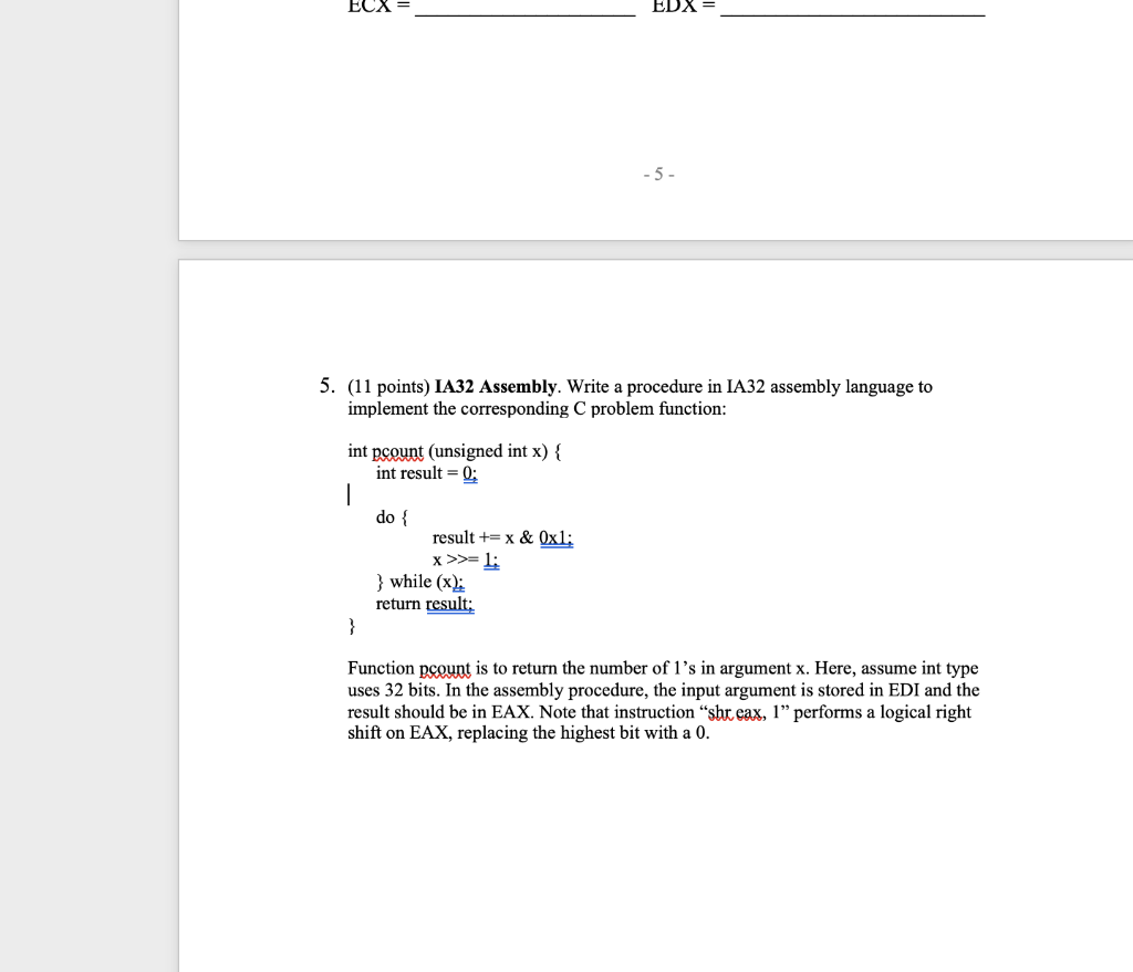 Solved Ia32 Assembly Write A Procedure In Ia32 Assembly 