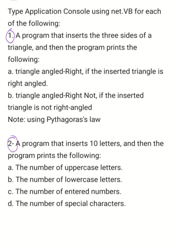 Solved Type Application Console using net.VB for each of the | Chegg.com