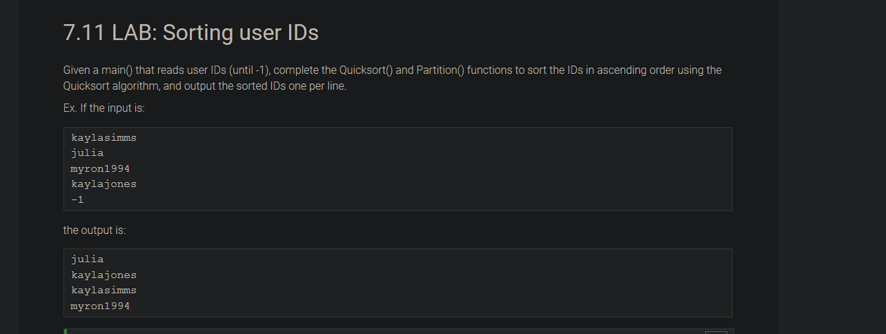 Answered: C++ please 7.11 LAB: Sorting user IDs Given a main Answered: C++ please 7.11 LAB: Sorting user IDs Given a main