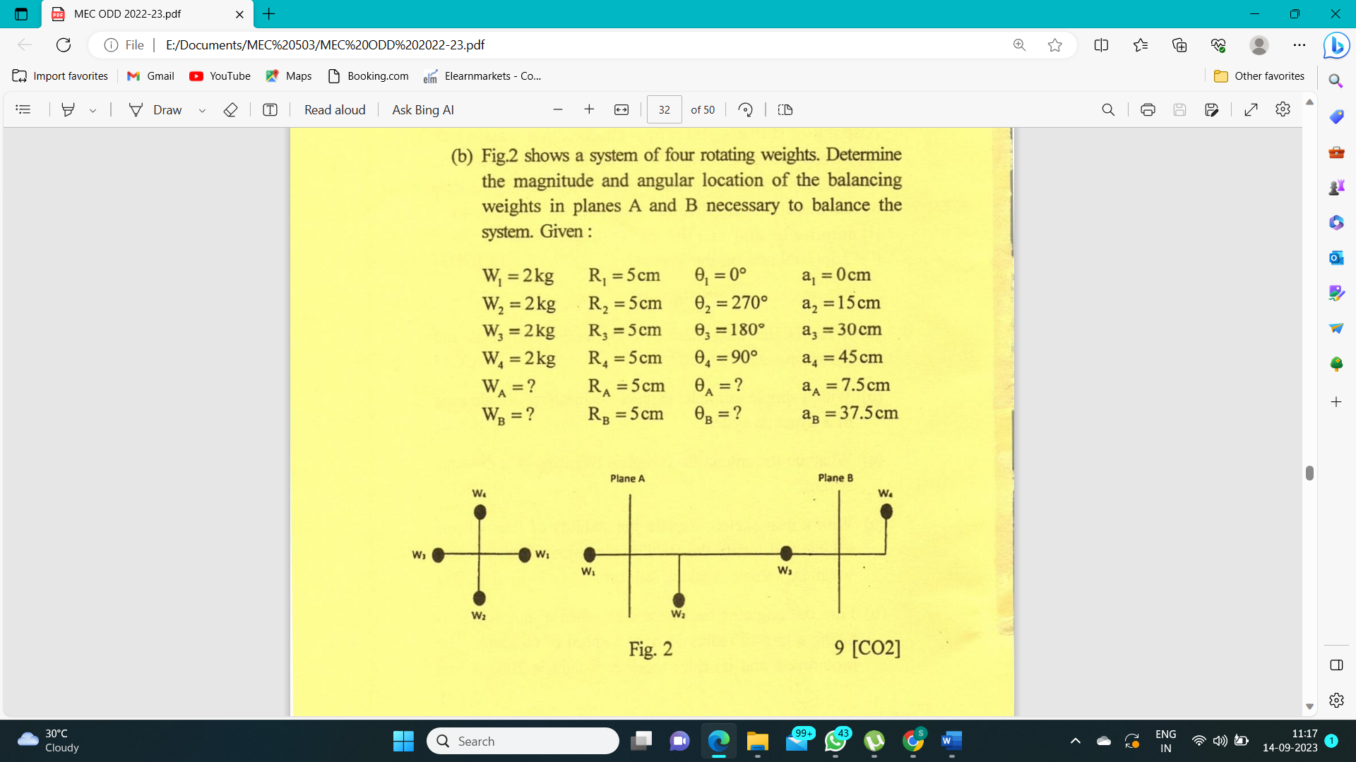 Solved (b) Fig. 2 shows a system of four rotating weights. | Chegg.com