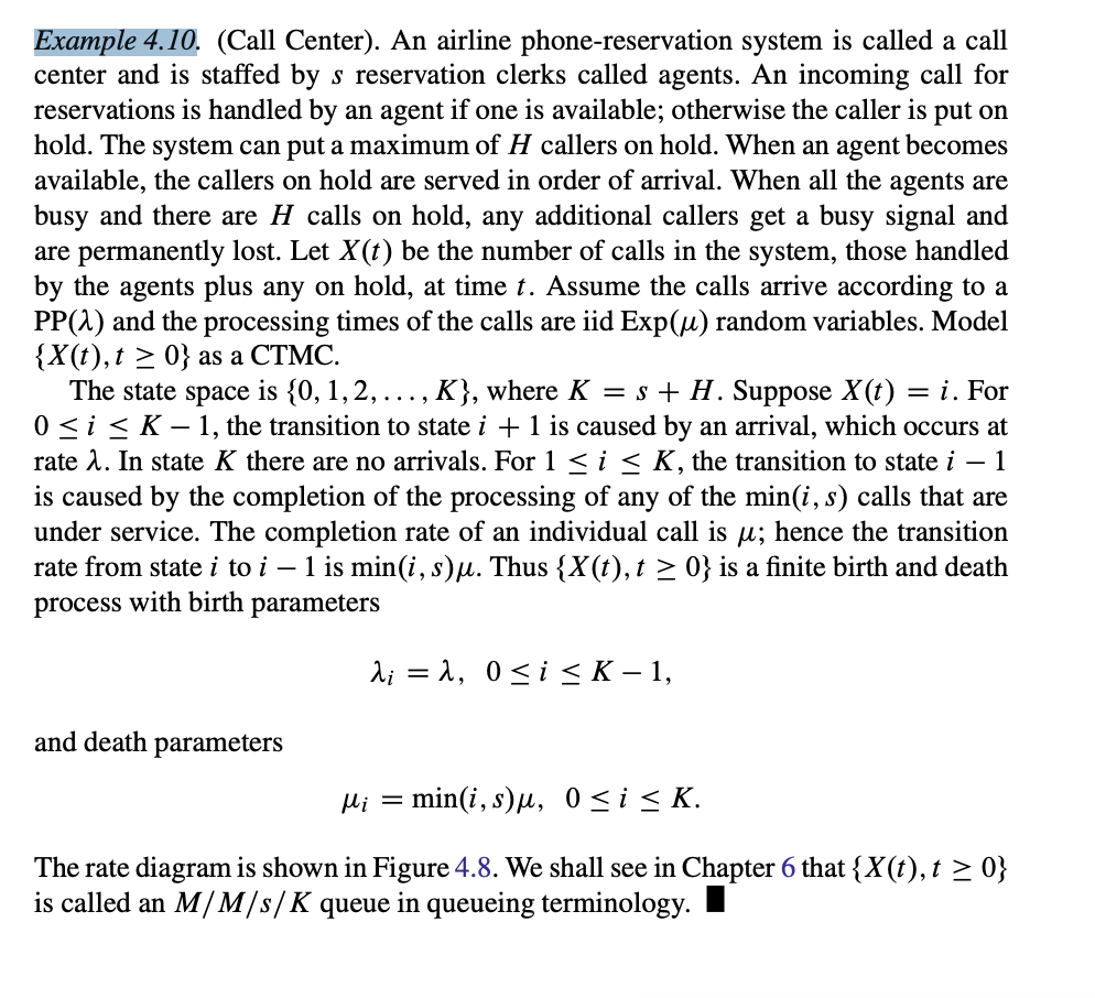 Solved 4.18. Consider the call center of Example 4.10. | Chegg.com