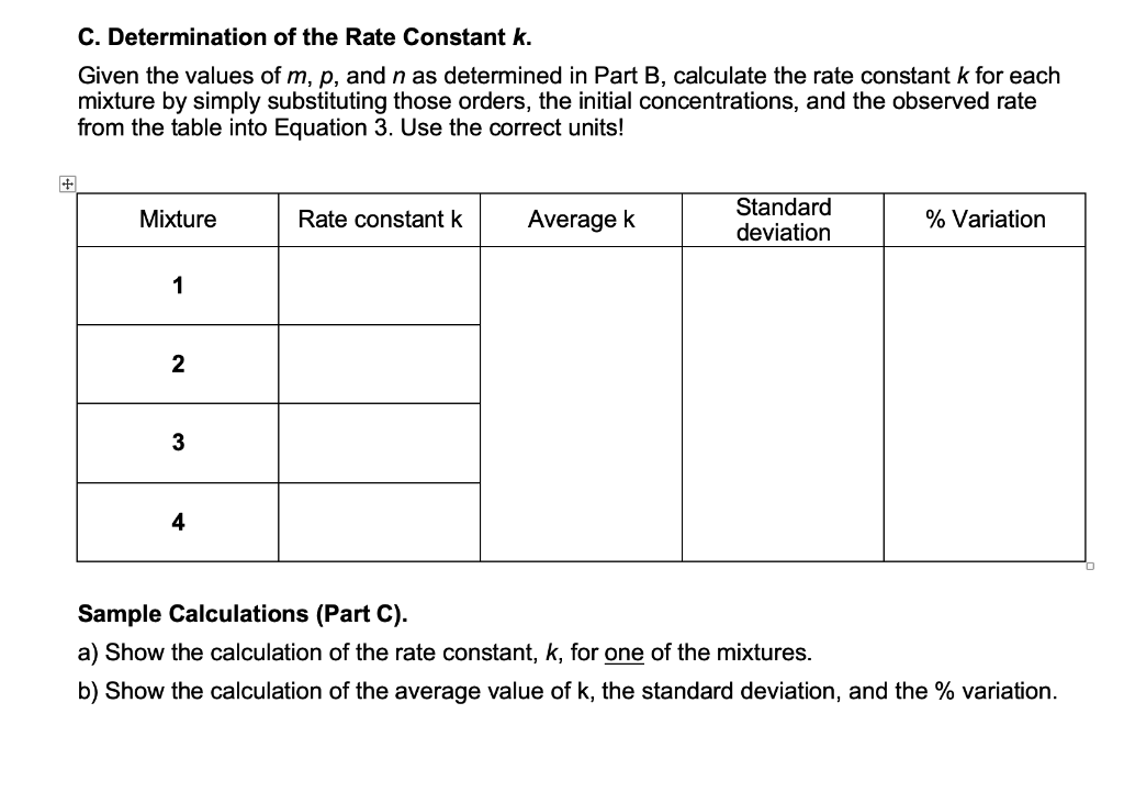 C. Determination of the Rate Constant k. Given the | Chegg.com