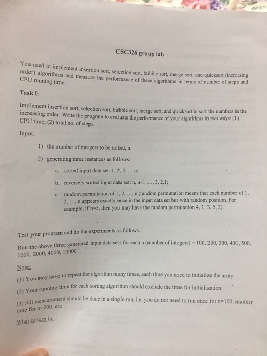 Solved CSC326 group lab You need to implement insertion | Chegg.com