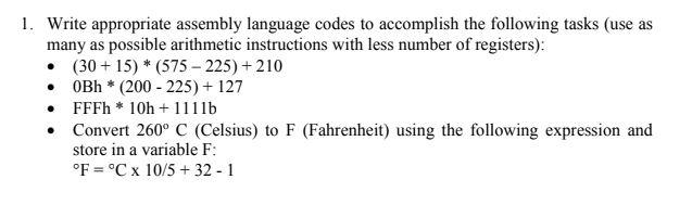 Solved 1 Write Appropriate Assembly Language Codes To 