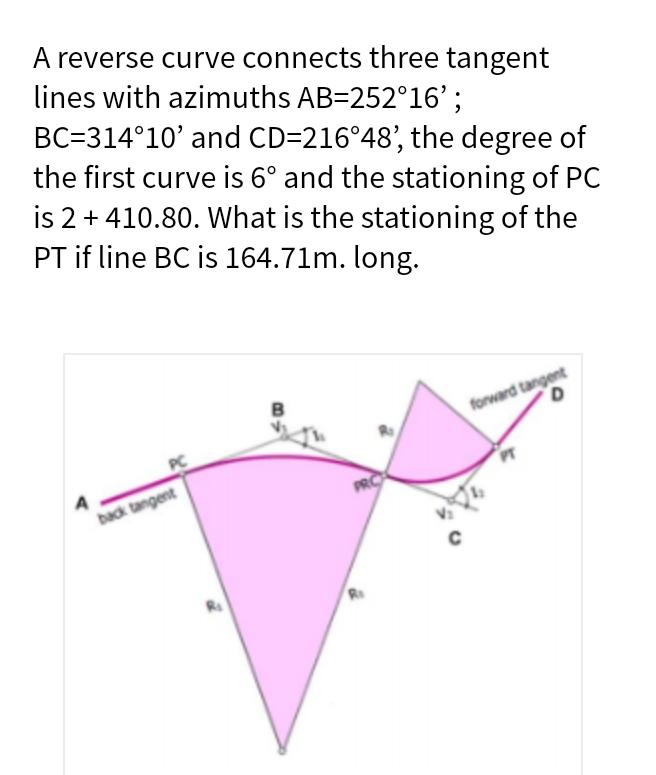 Solved A reverse curve connects three tangent lines with | Chegg.com