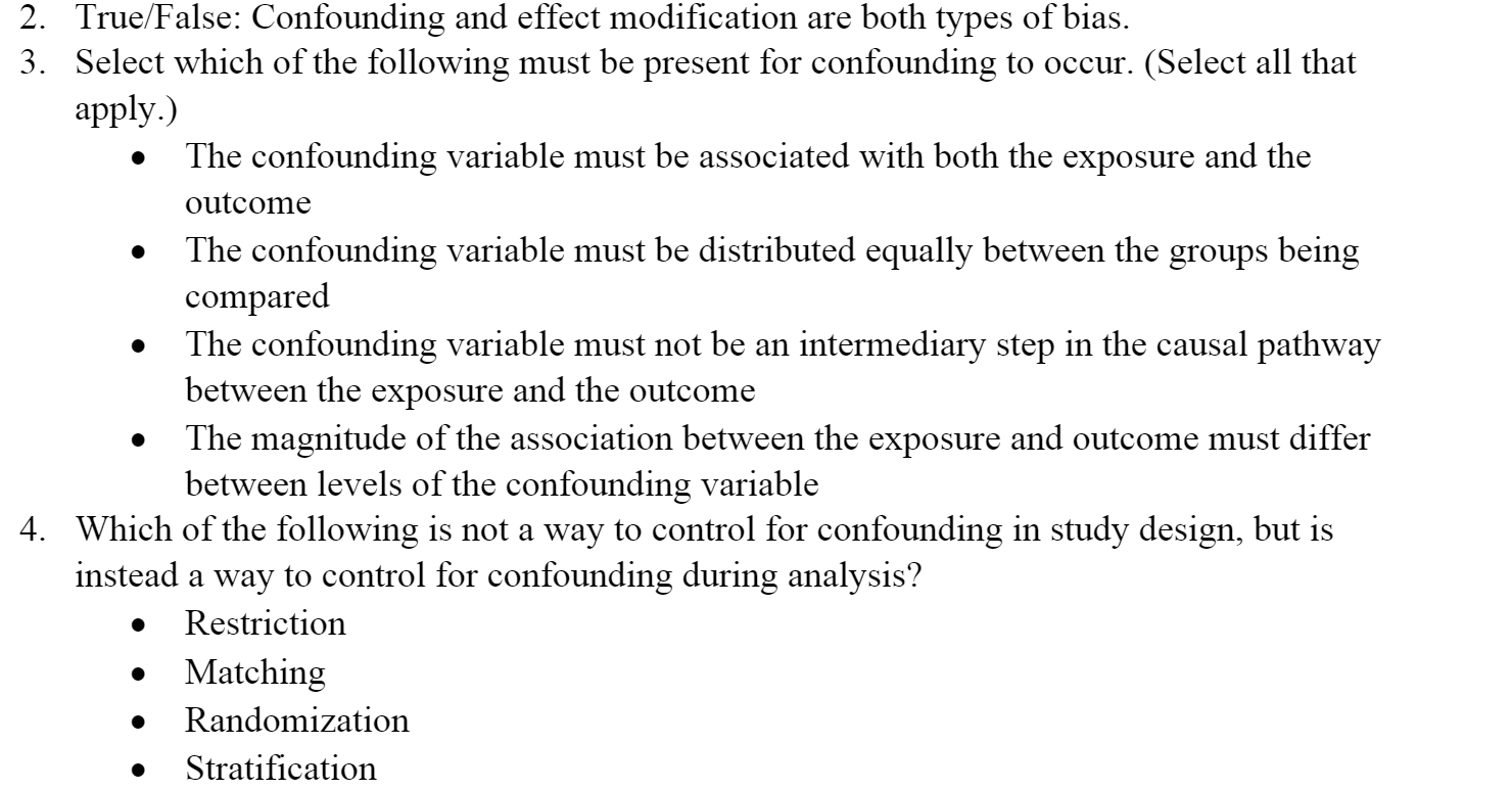 Solved . . 2. True/False: Confounding and effect | Chegg.com