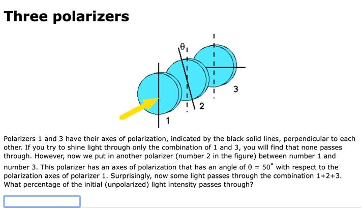 Solved Three polarizers 3 Polarizers 1 and 3 have their axes | Chegg.com