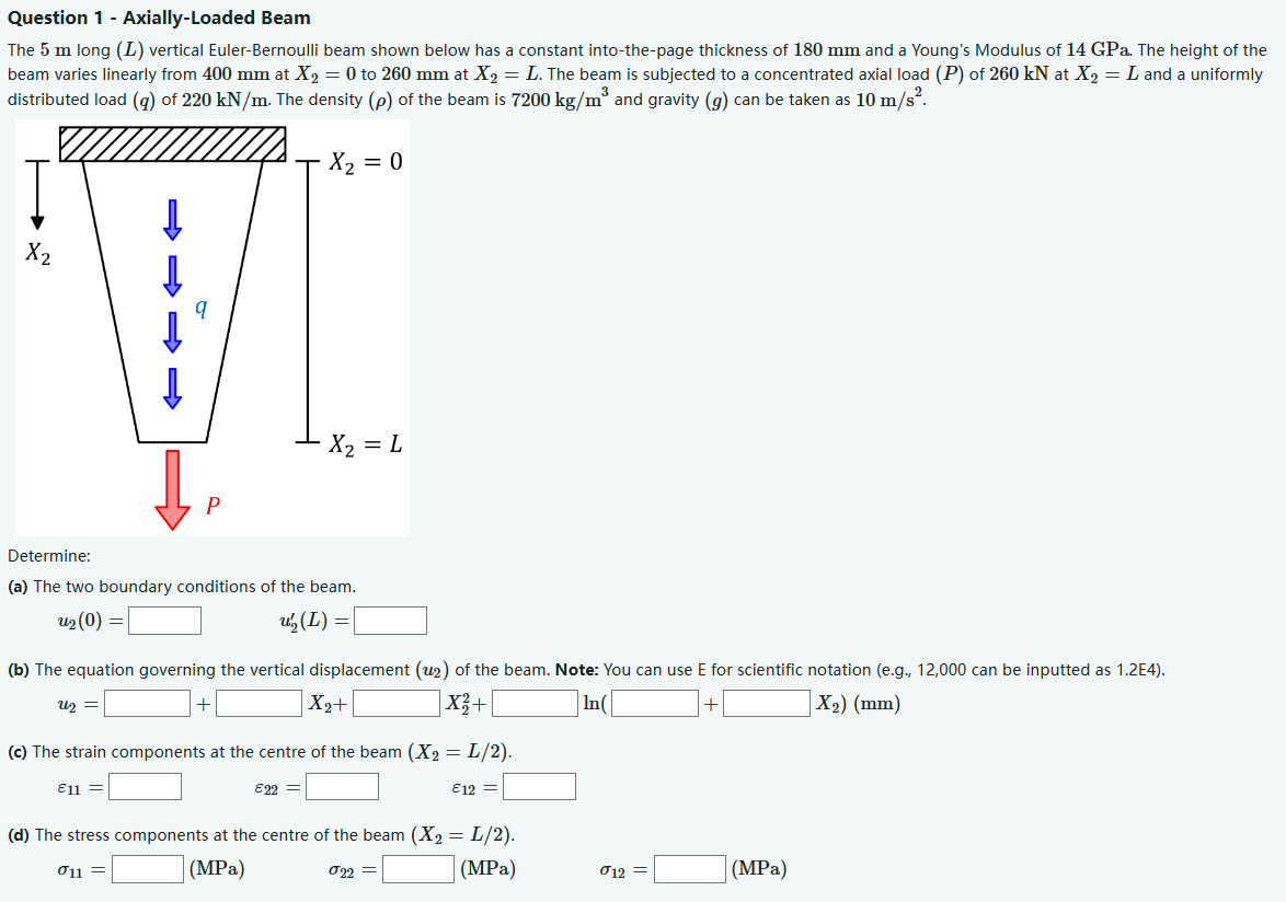 Solved Question 1 - Axially-Loaded Beam The 5 m long (L) | Chegg.com