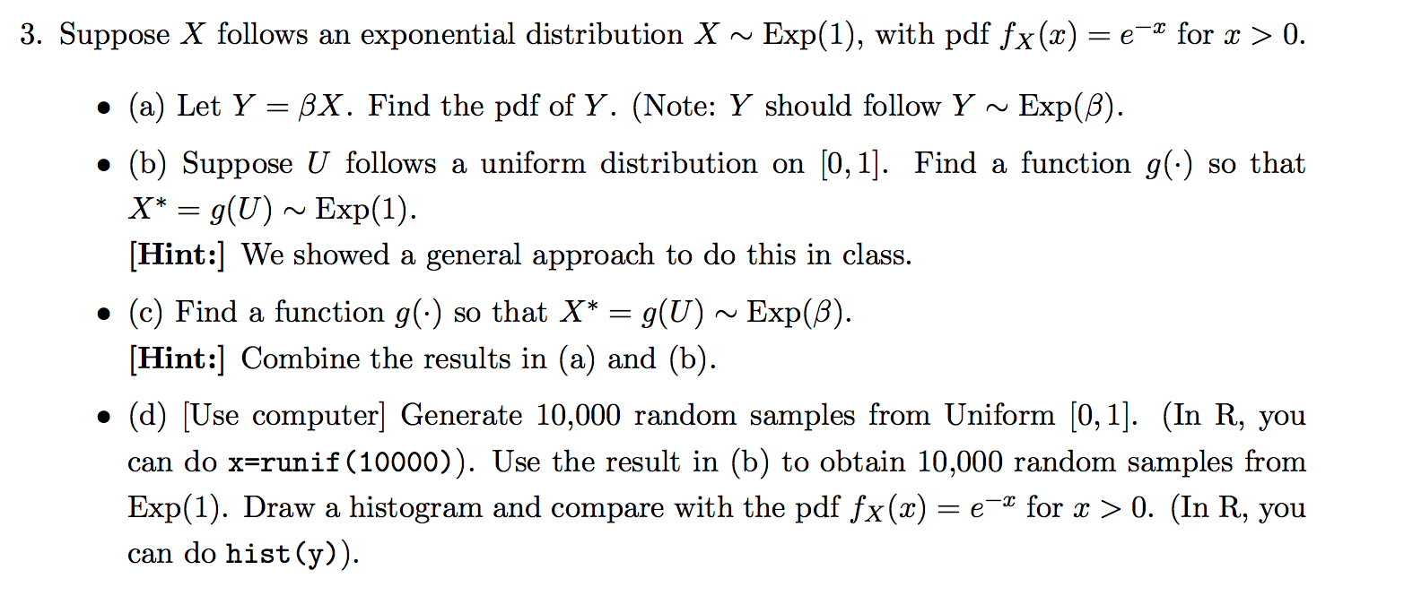 Solved 3. Suppose X follows an exponential distribution X ~ | Chegg.com