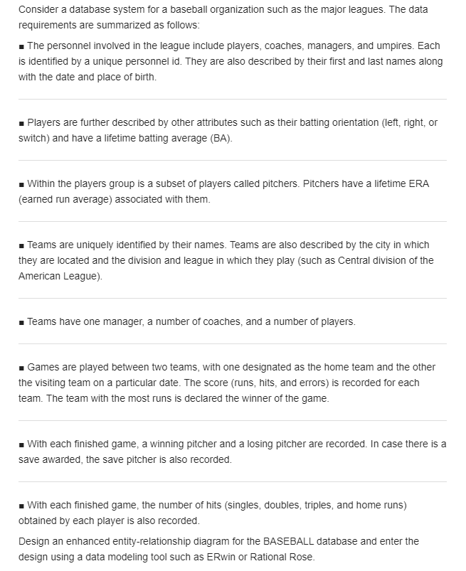 Solved Consider a database system for a baseball | Chegg.com