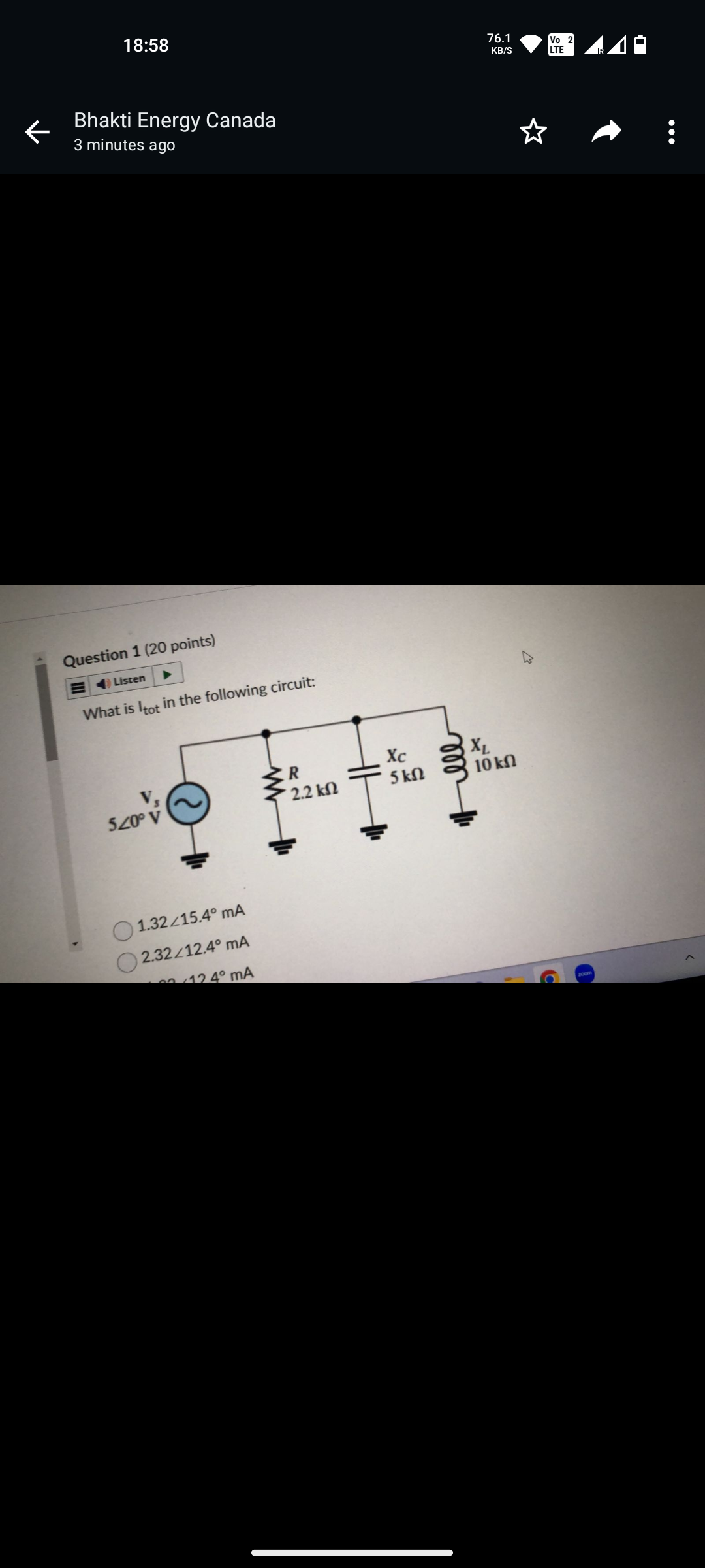 Solved Listen in the following circuit: | Chegg.com