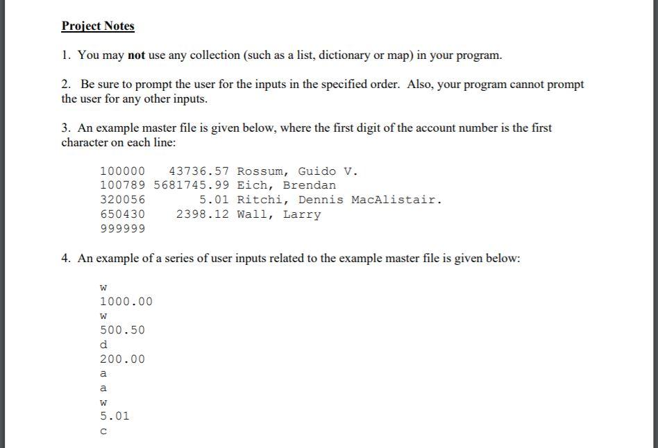 Solved Project Objectives • Use file processing and | Chegg.com