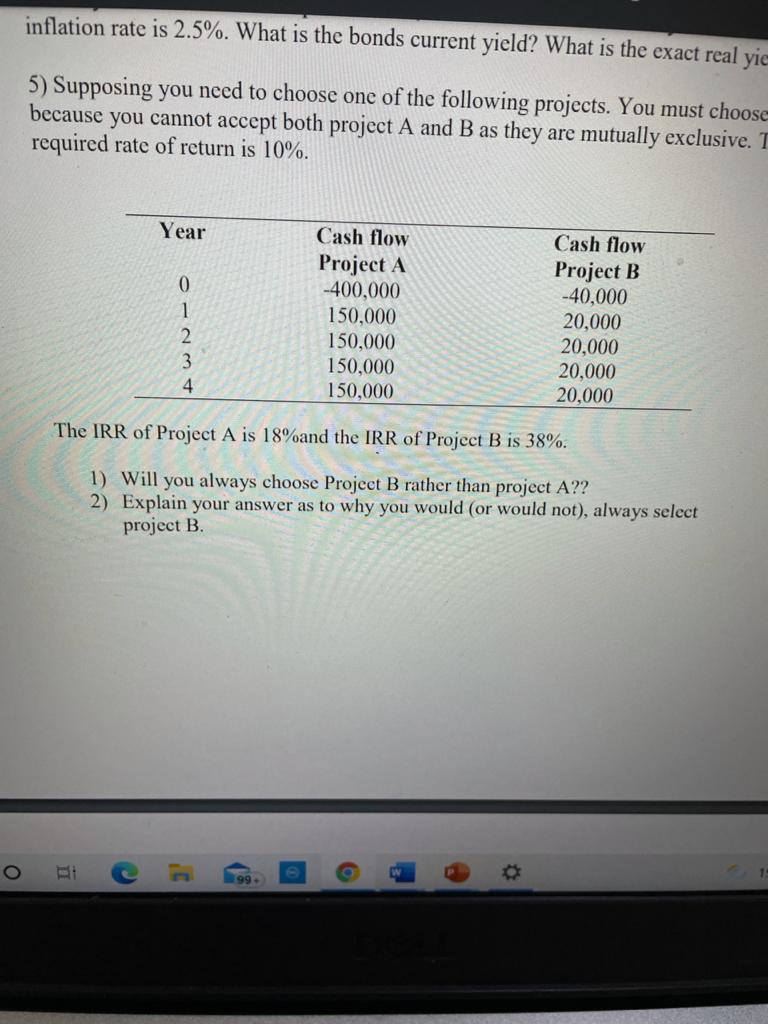 Solved inflation rate is 2.5%. What is the bonds current | Chegg.com