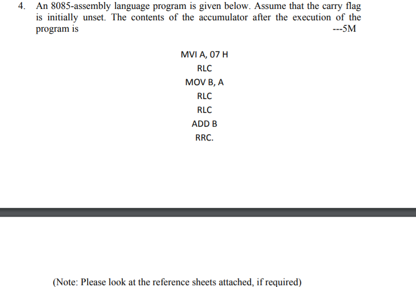 Solved An 8085-assembly language program is given below. | Chegg.com