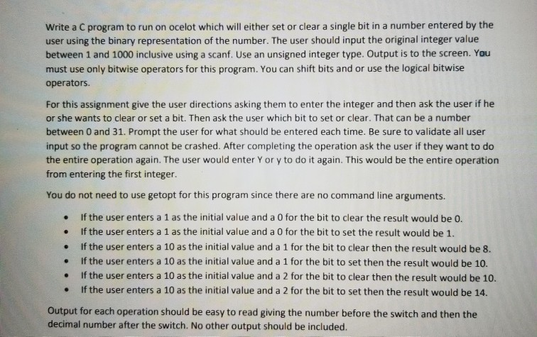 Solved Write A C Program To Run On Ocelot Which Will Either