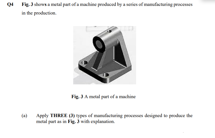 Solved Q4 Fig. 3 shows a metal part of a machine produced by | Chegg.com