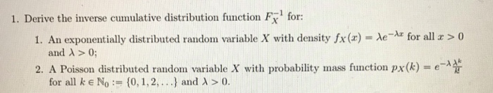 Solved 1. Derive the inverse cumulative distribution | Chegg.com