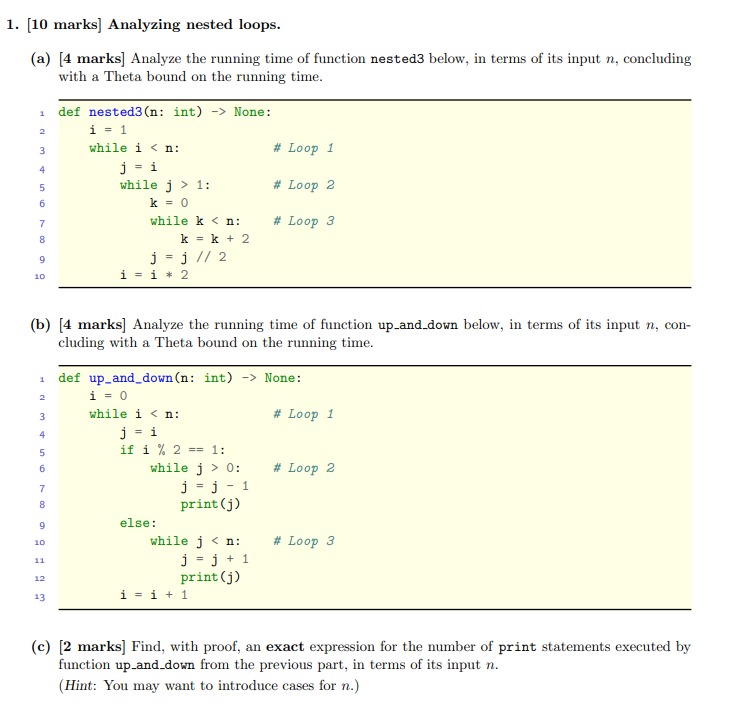 Solved 1. [10 marks] Analyzing nested loops. (a) (4 marks) | Chegg.com