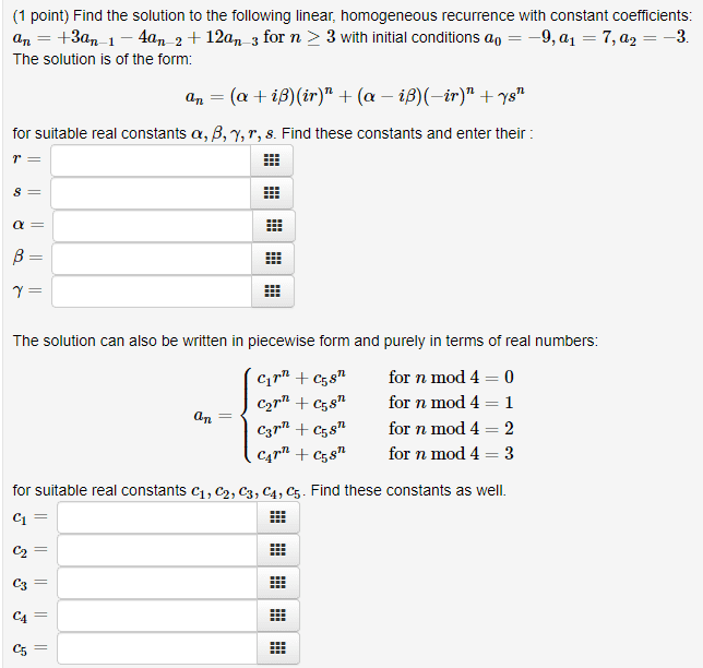 Solved (1 point) Find the solution to the following linear, | Chegg.com