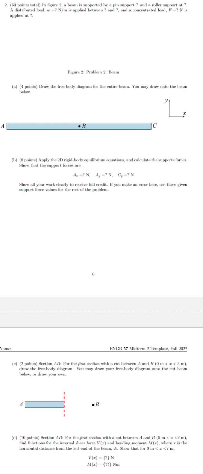 Solved 2. (50 points total) In figure 2, a beam is supported | Chegg.com