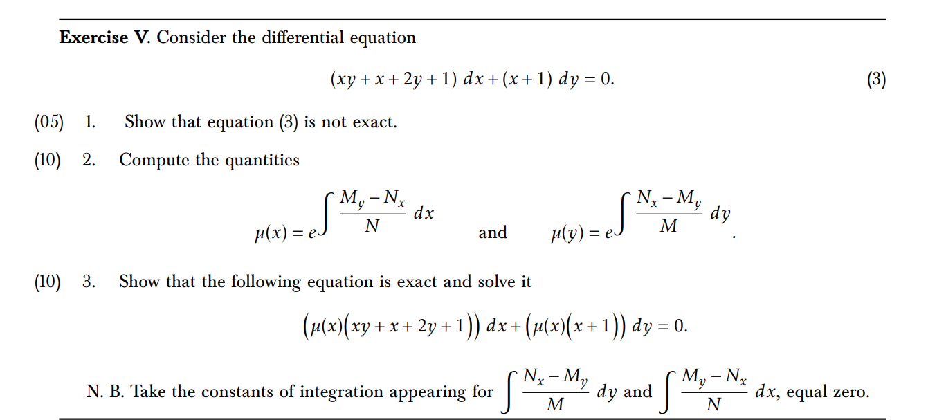 Solved Exercise V. ﻿Consider the differential | Chegg.com