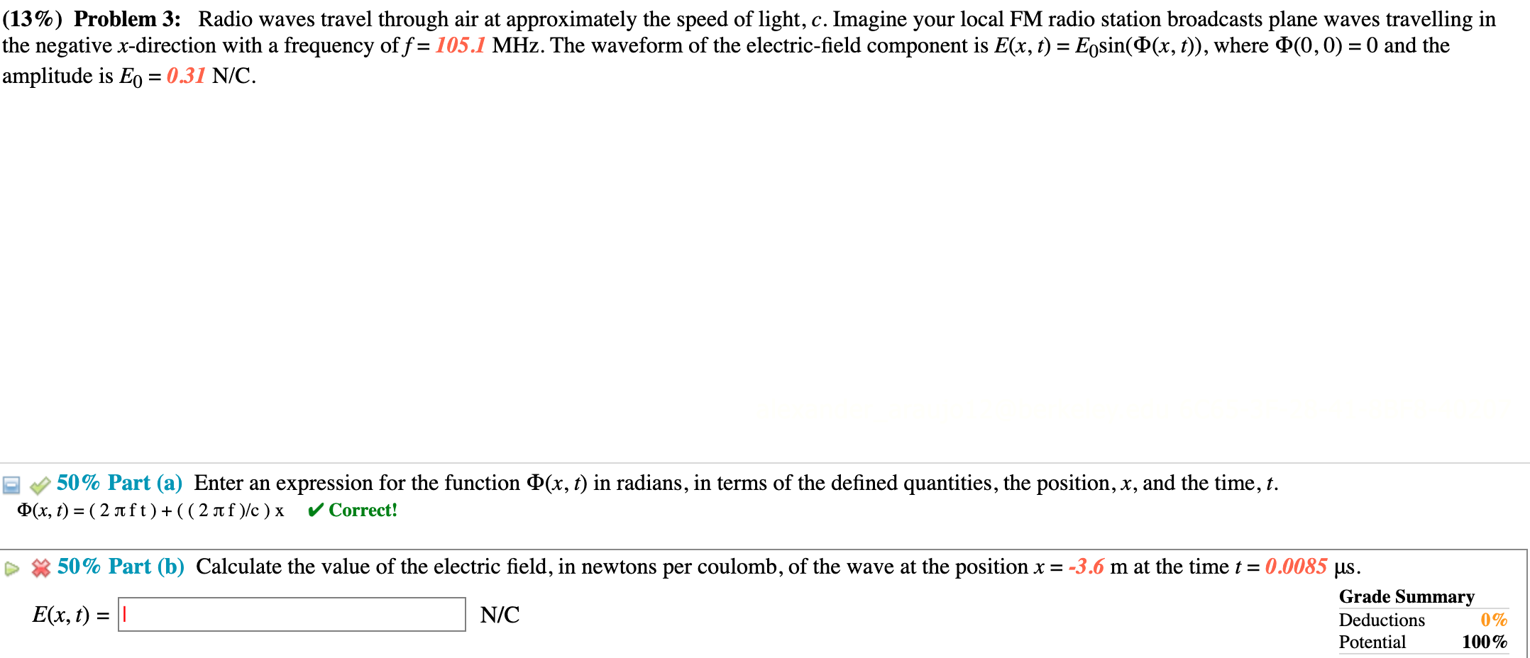 Solved (13\%) Problem 3: Radio waves travel through air at | Chegg.com