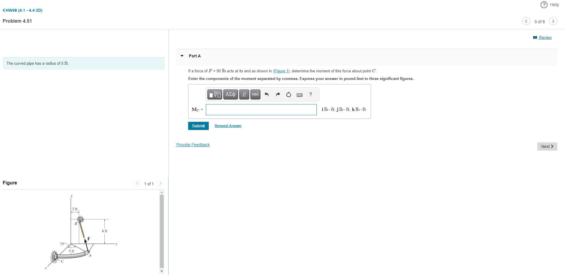 Solved MC=ilb*ft,jlb*ft,klb*ft5ft.Figure1 of 1MC=ilb*ft,jlb* | Chegg.com