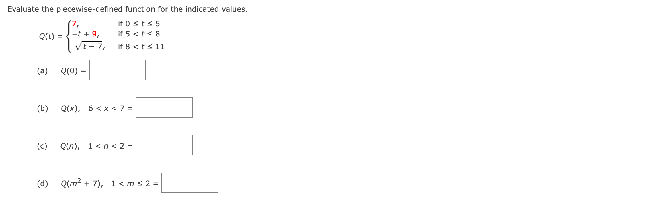 Solved Evaluate the piecewise-defined function for the | Chegg.com