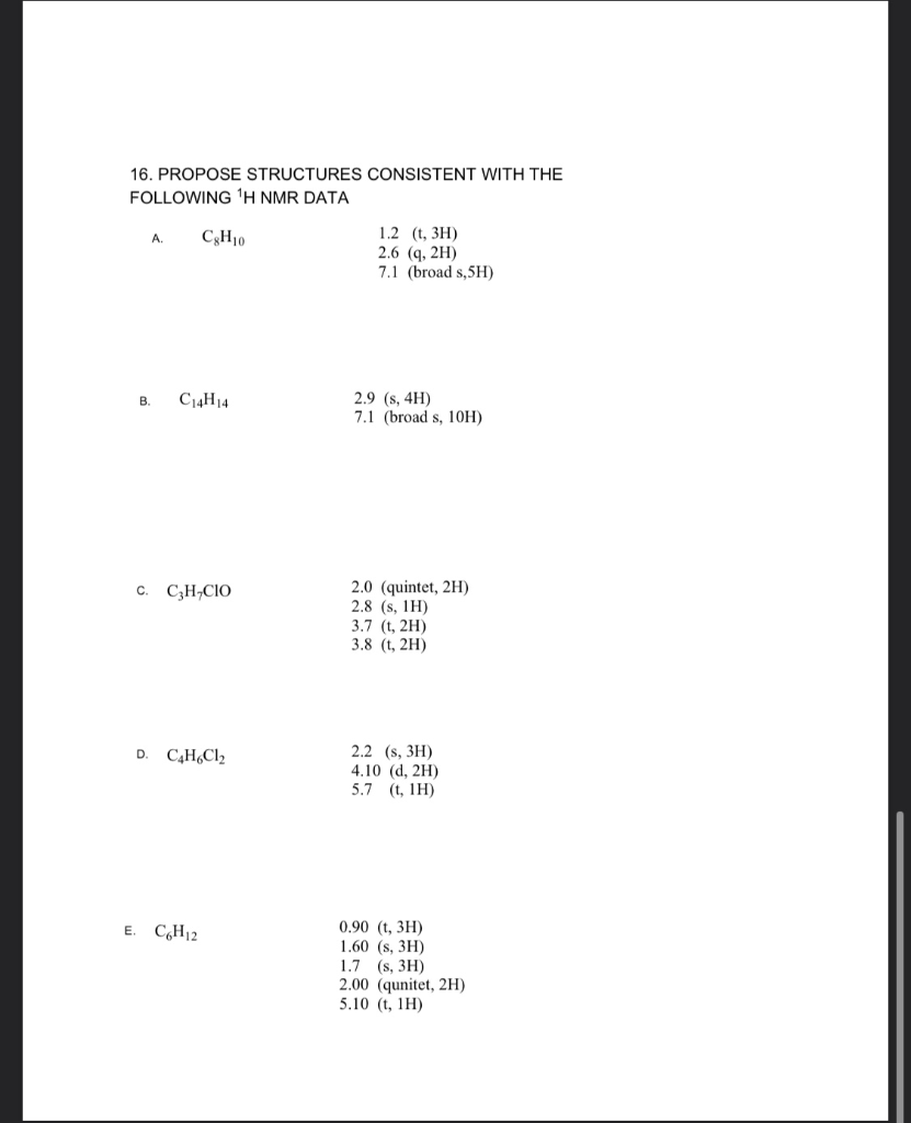 Solved 16. PROPOSE STRUCTURES CONSISTENT WITH THE FOLLOWING | Chegg.com