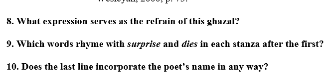 Ghazal - couplet-based poem composed of an | Chegg.com
