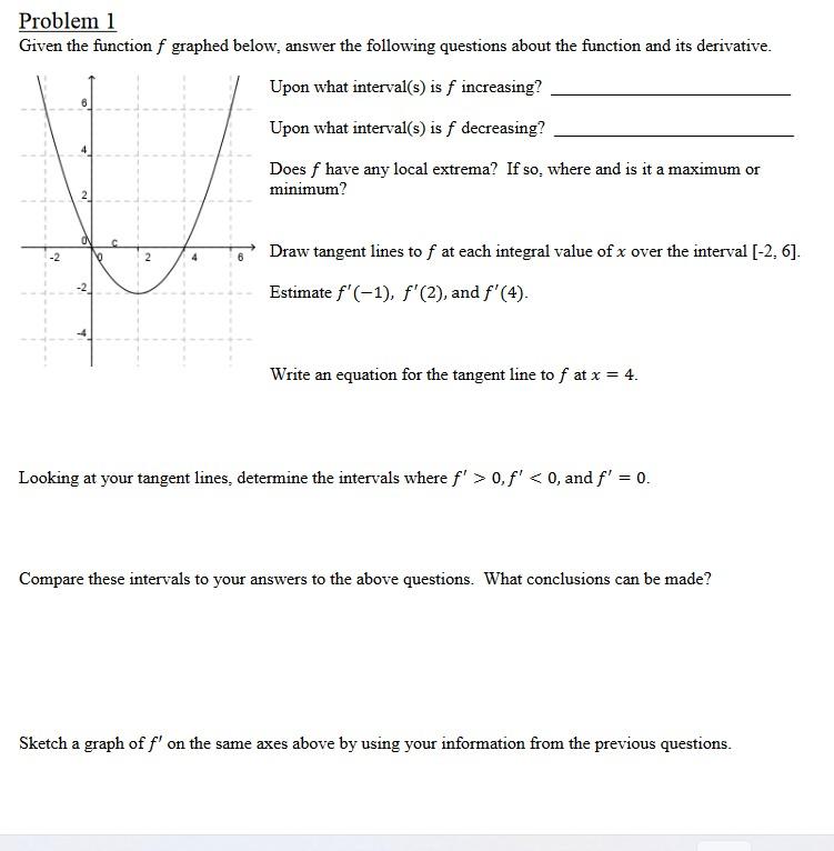Solved Problem 1 Given the function f graphed below, answer | Chegg.com