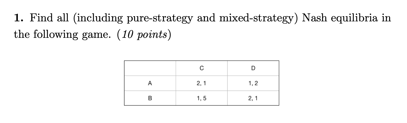 Solved 1. Find all (including pure-strategy and | Chegg.com