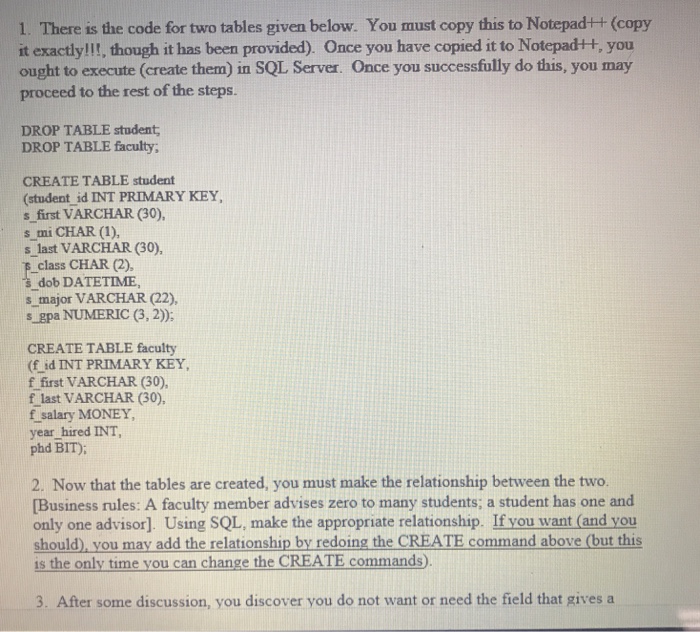 Solved 1. There is the code for two tables given below. You | Chegg.com