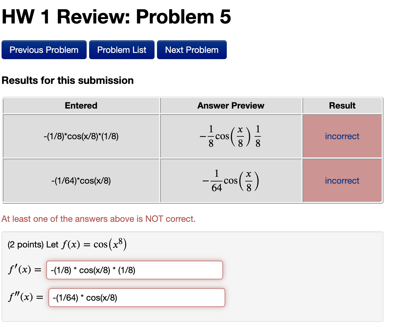Solved HW 1 Review: Problem 5 Results for this submission At | Chegg.com