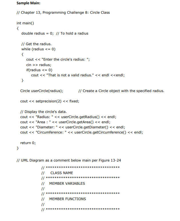 Solved Create a circle class in a separate header file that | Chegg.com