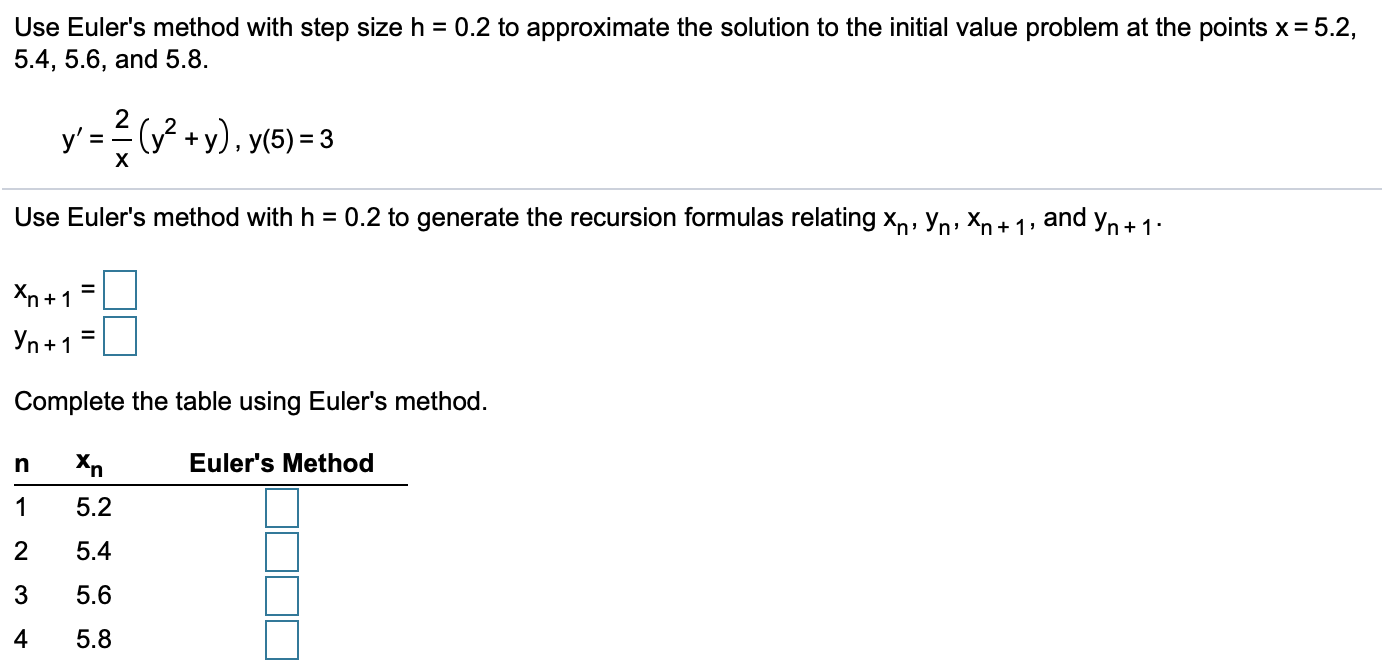 Solved Use Euler's method with step size h = 0.2 to | Chegg.com