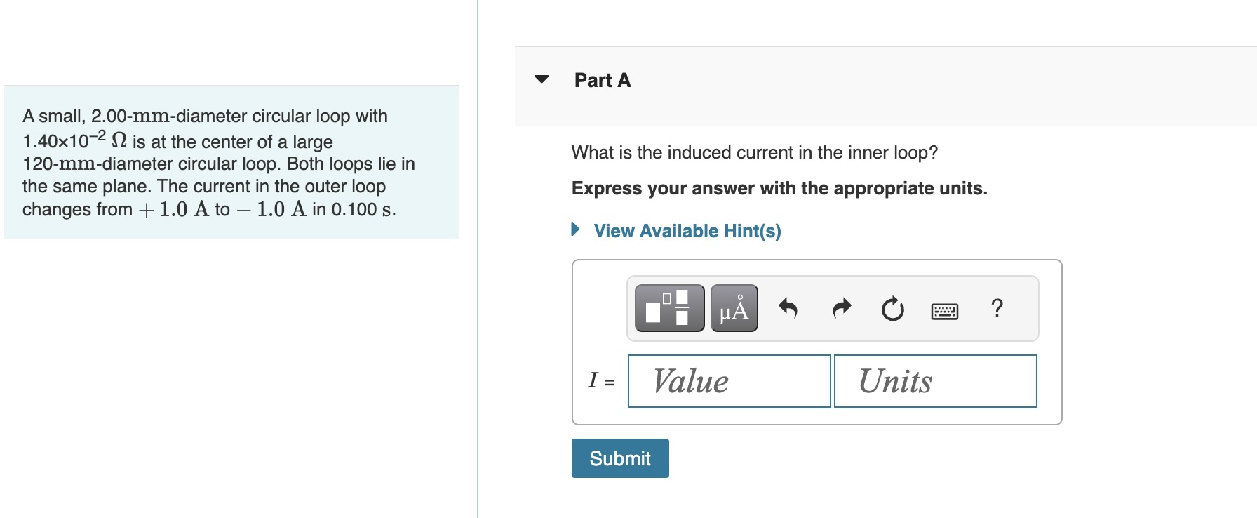 Solved A small, 2.00-mm-diameter circular loop with | Chegg.com