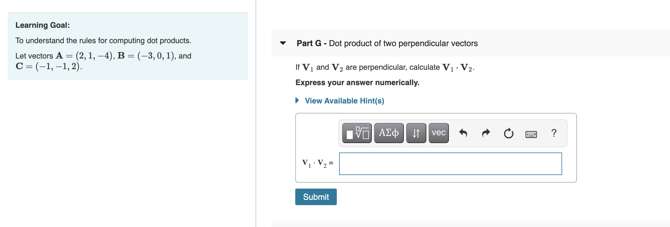 Solved Part F - Dot product of a vector with itself Learning | Chegg.com