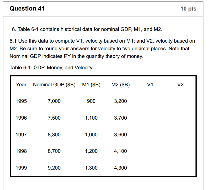 Solved 6. Table 6-1 contains historical data for nominal | Chegg.com