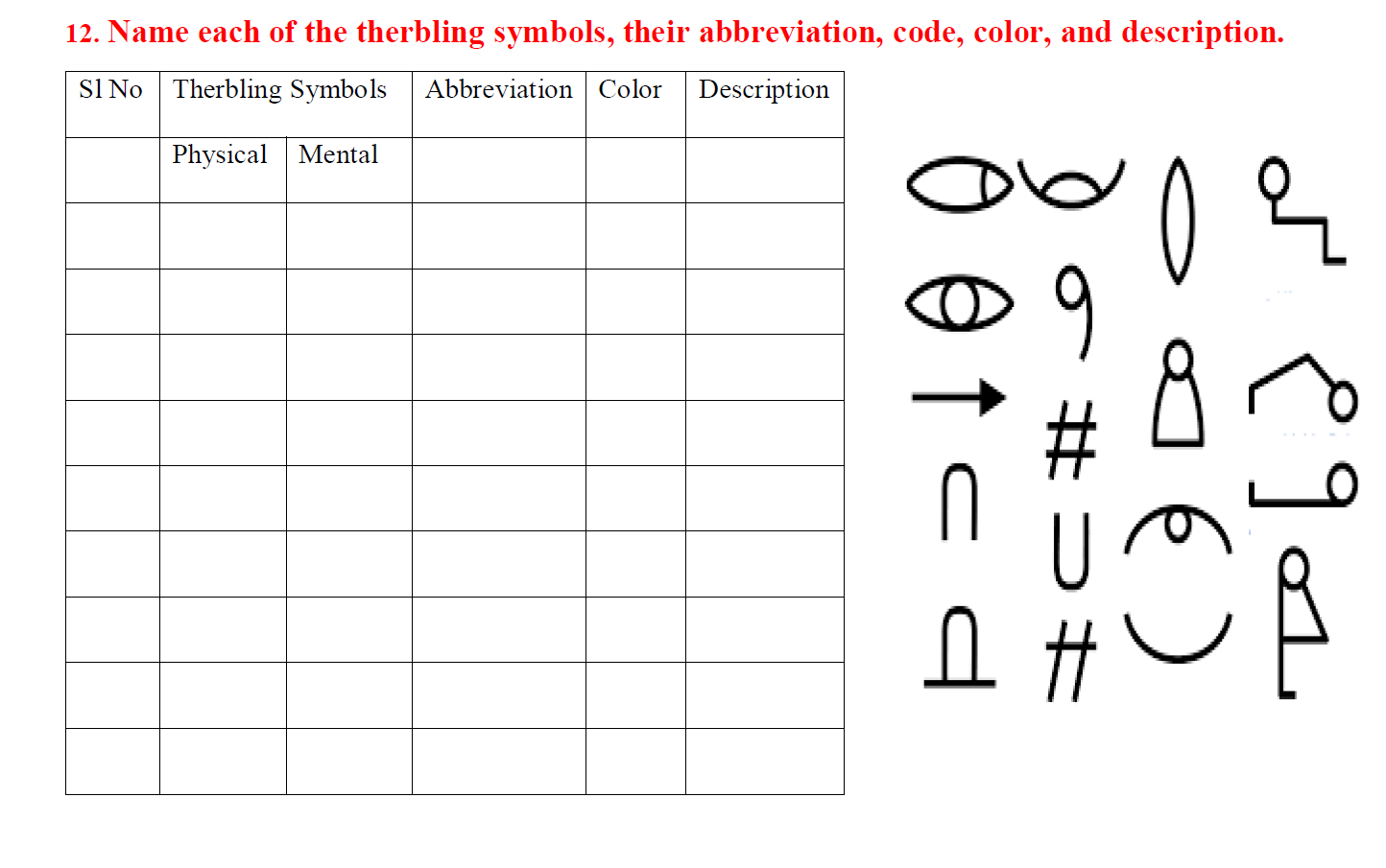 Solved 12. Name each of the therbling symbols, their | Chegg.com