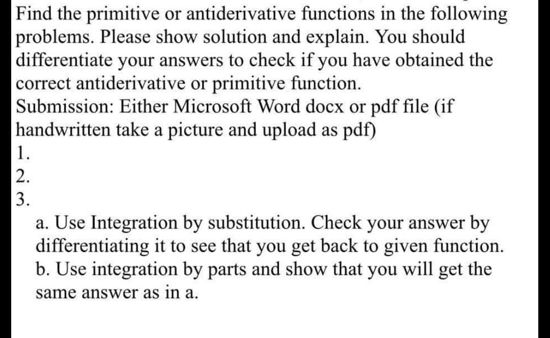 Solved Find the primitive or antiderivative functions in the | Chegg.com