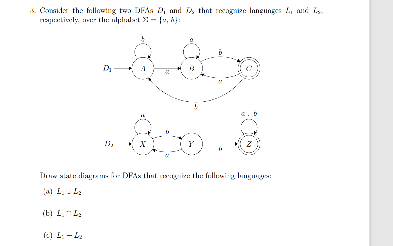 Solved 3. Consider the following two DFAs D, and D2 that | Chegg.com