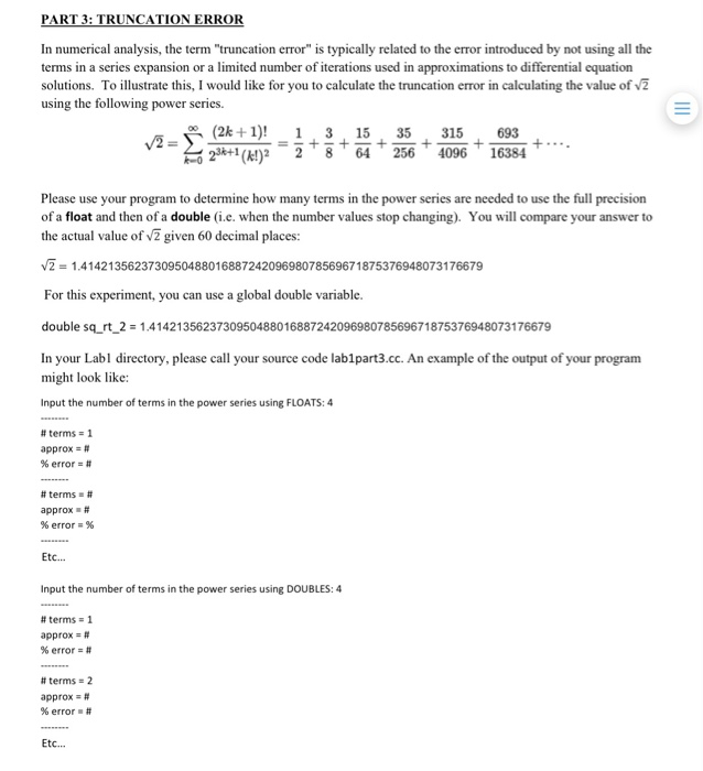 Solved Part 3 Truncation Error In Numerical Analysis The