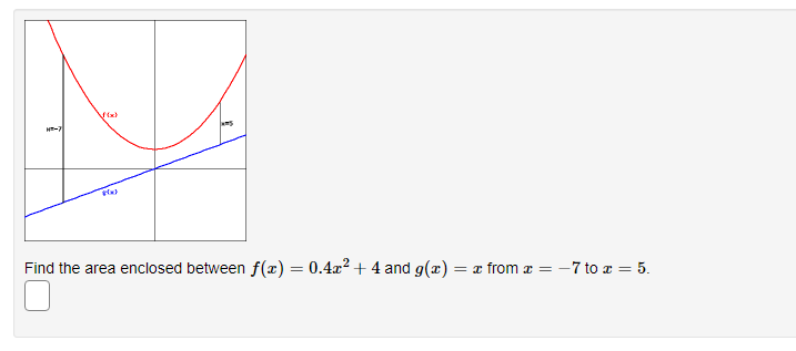 Solved Find the area enclosed between f(x)=0.4x2+4 ﻿and | Chegg.com