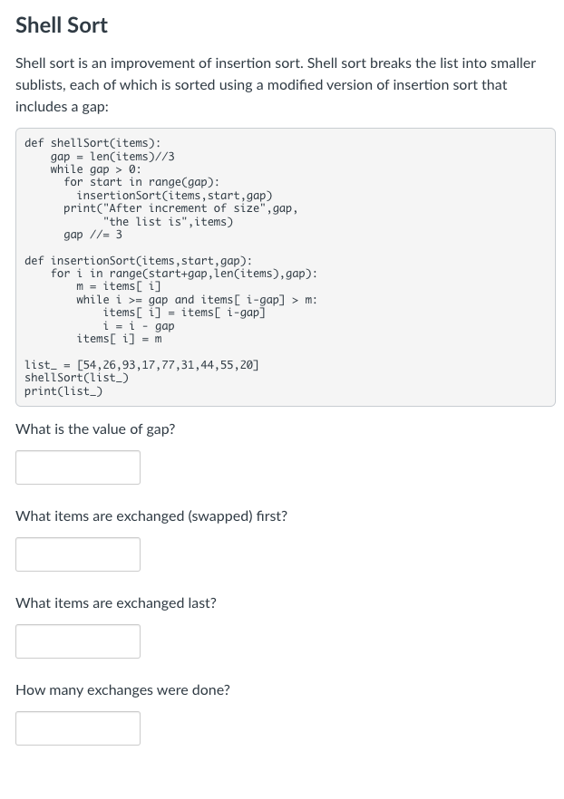 Solved Shell Sort Shell Sort Is An Improvement Of Insertion 
