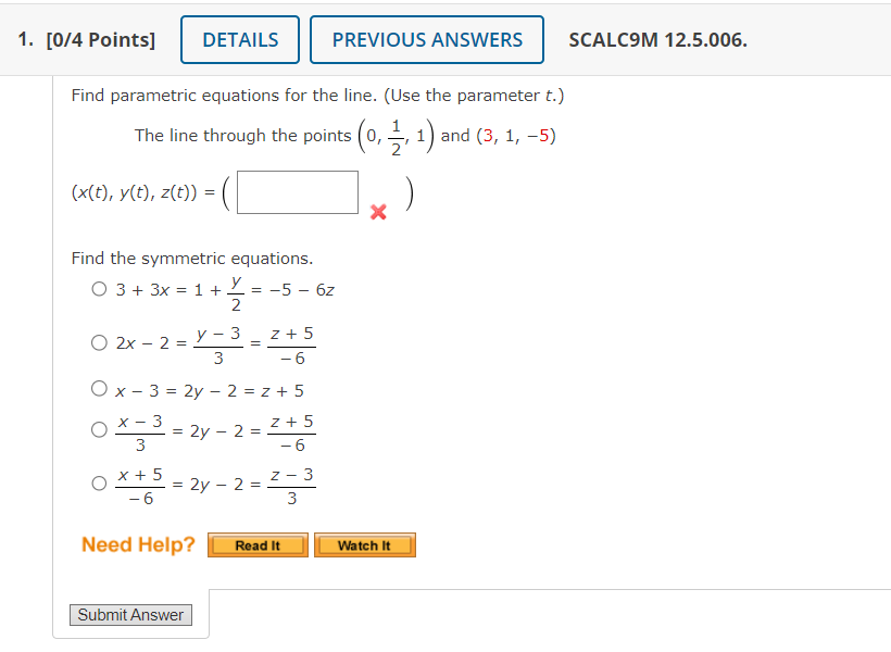 Solved Find parametric equations for the line. (Use the | Chegg.com