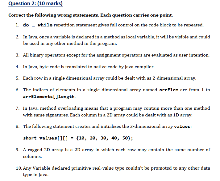 Solved Question 2: (10 marks) Correct the following wrong | Chegg.com