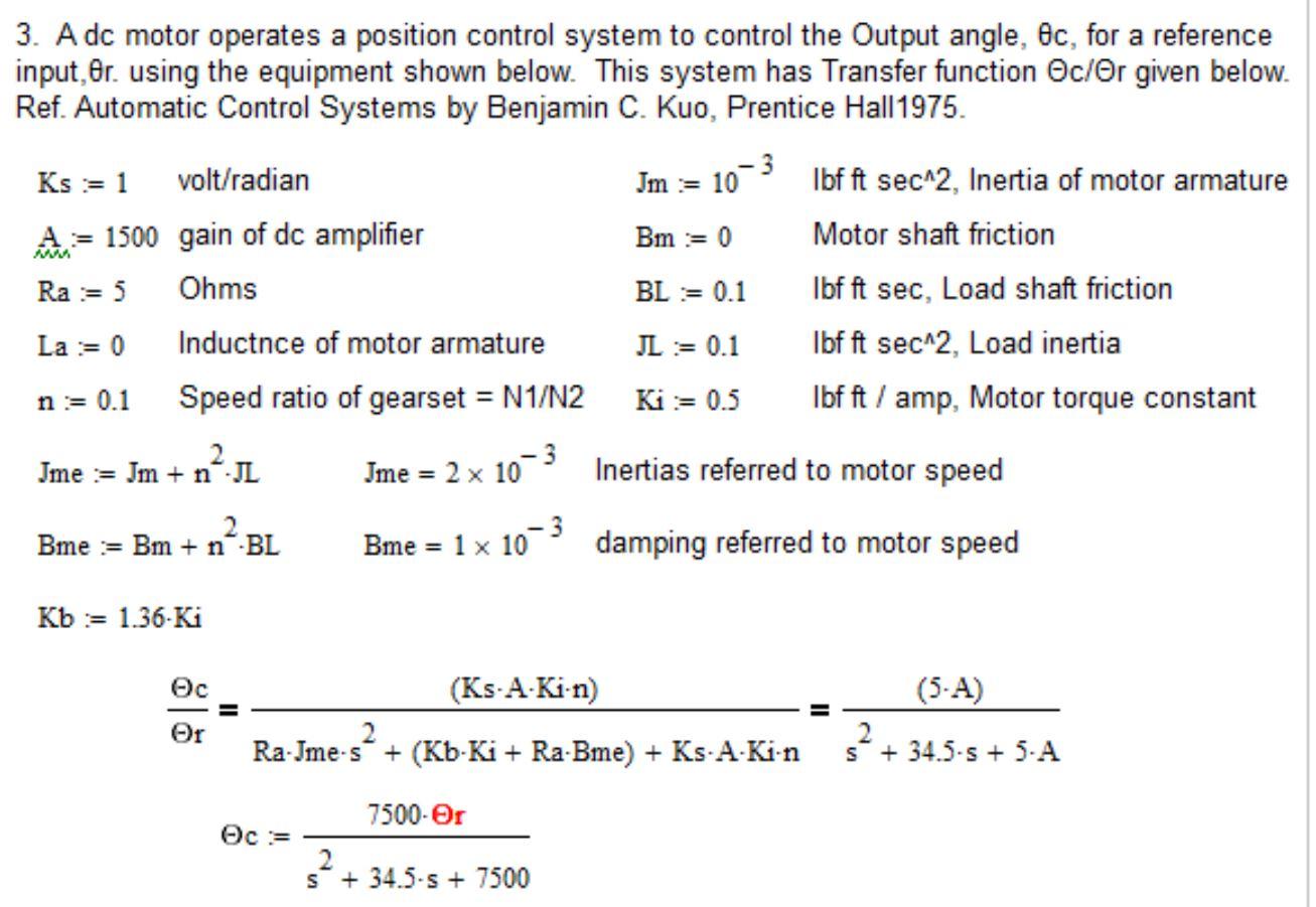 Solved 3. A dc motor operates a position control system to | Chegg.com