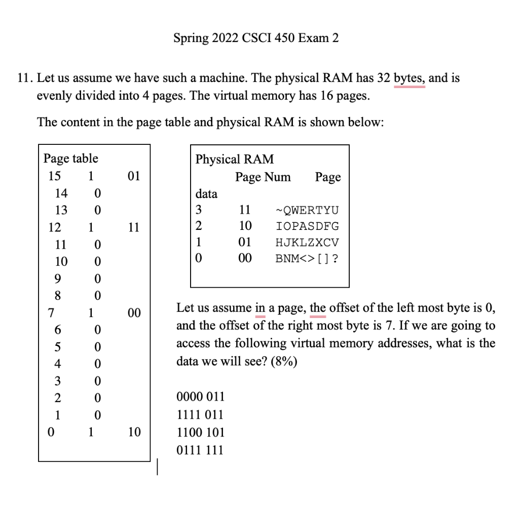 Solved Spring 2022 CSCI 450 Exam 2 11. Let us assume we have | Chegg.com