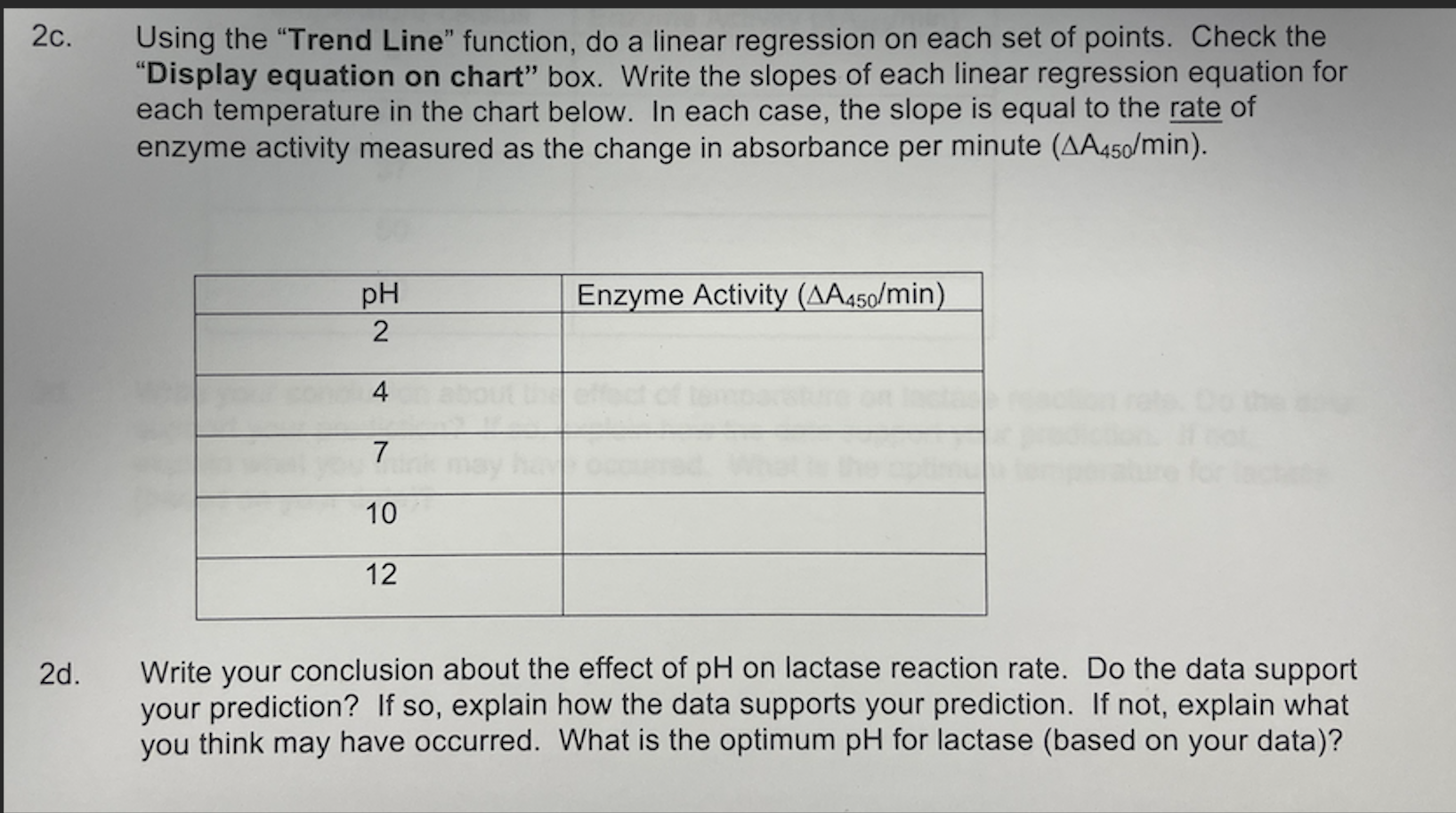 Solved 2a. Record your experimental data in the table below. | Chegg.com